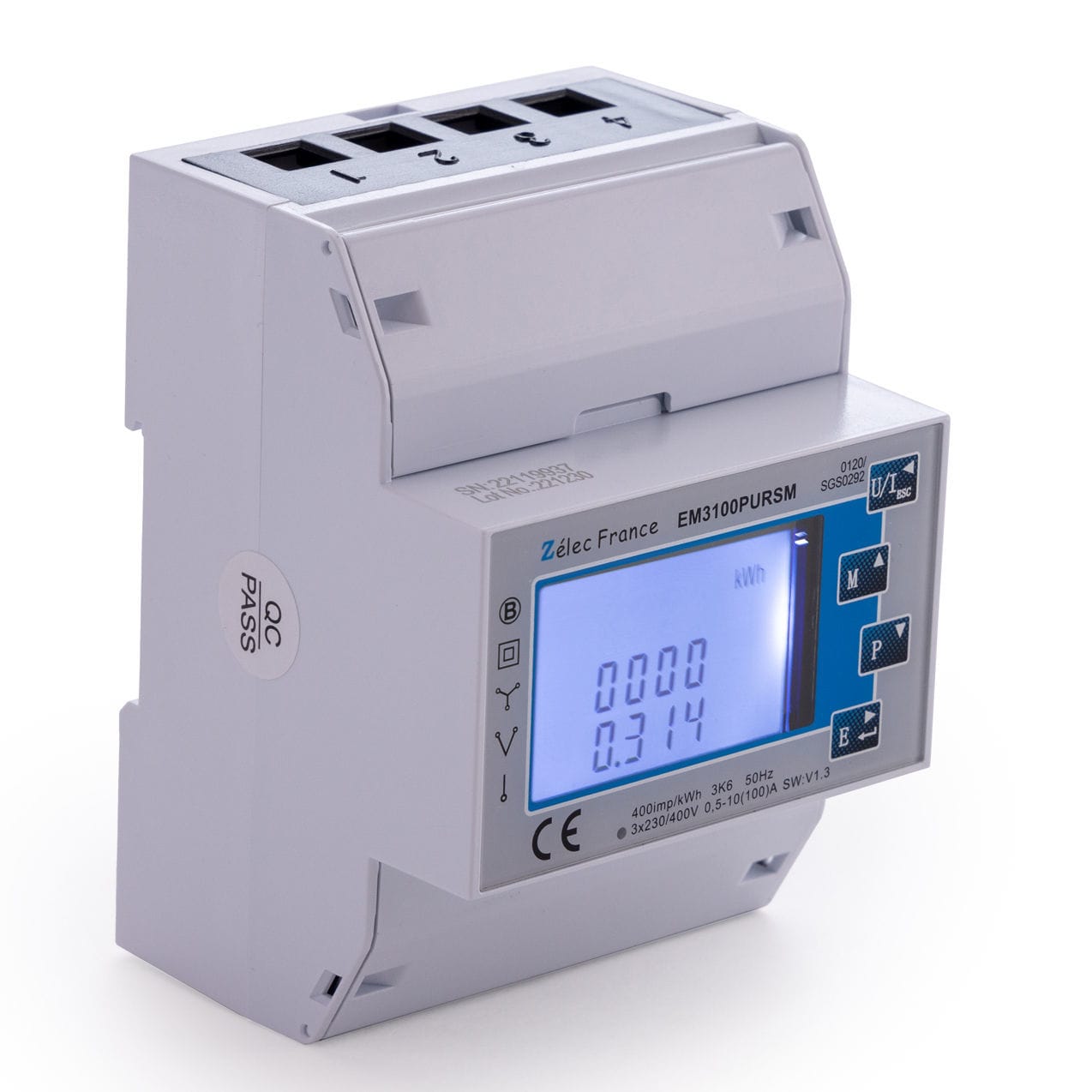Contatore di energia elettrica trifase - EM3100PURSM - ZELEC - su guida ...