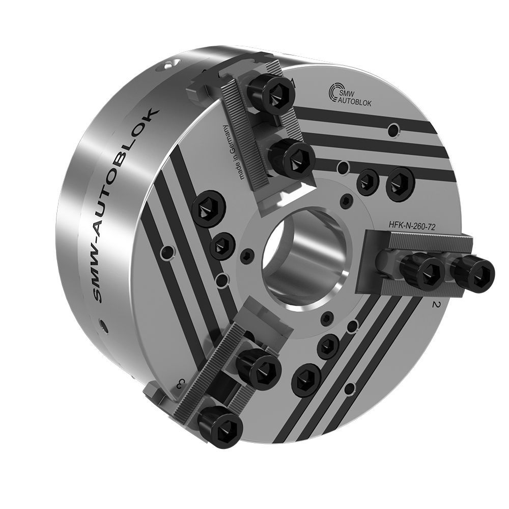 Mandrino automatico - HFKN series - SMW AUTOBLOK - 3 ganasce / con foro passante / di precisione