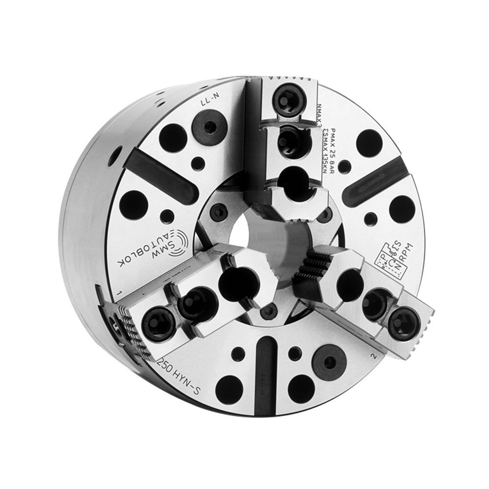 Mandrino automatico - HYND-S - SMW AUTOBLOK - 3 ganasce / con foro passante / per lavorazione